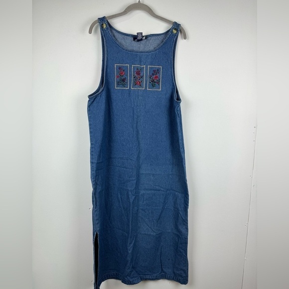 Vintage | Dresses | Vintage Original Ty Wear Denim Embroidered Maxi ...